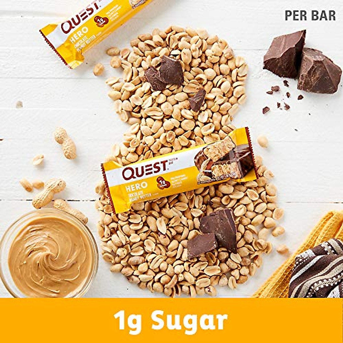 Chocolate Peanut Butter Hero Quest Nutrition Protein Bar, High Protein, Low Carb, Gluten free, 1.90 Ounce (Pack of 10)