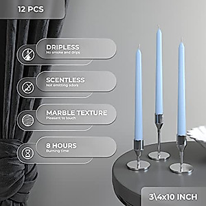 CANDWAX 10 inch Taper Candles Set of 12 - Dripless Taper Candles and Unscented Candlesticks - Perfect as Dinner Candles and Household Candles - Baby Blue Candles