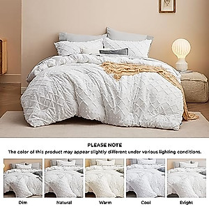 Bedsure Boho Comforter Set King - White Tufted Shabby Chic Bedding Comforter Set for All Seasons, 3 Pieces Western Comforter Set, Farmhouse Modern Bed Set for Women Men Girls