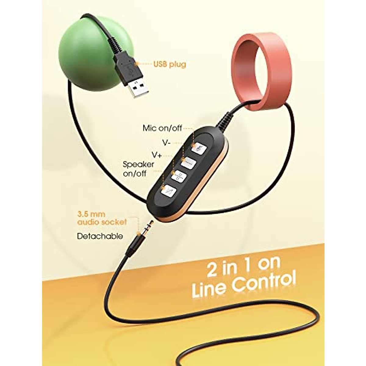 USB Headset with Microphone for PC, Adjustable Boom Mic, Inline Volume Control & Mute, Wired Cell Phone Headphones for Kids, 3.5mm Stereo Computer Headset for Home Office, Call Center, School