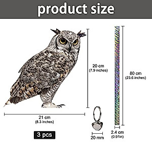 kungfu Mall Fake Owl Decoy to Scare Birds, 3 Pack Fake Owl Hanging Effective Bird Control Device to Keep Birds Pigeon Woodpecker Away from Outdoor Garden Yard