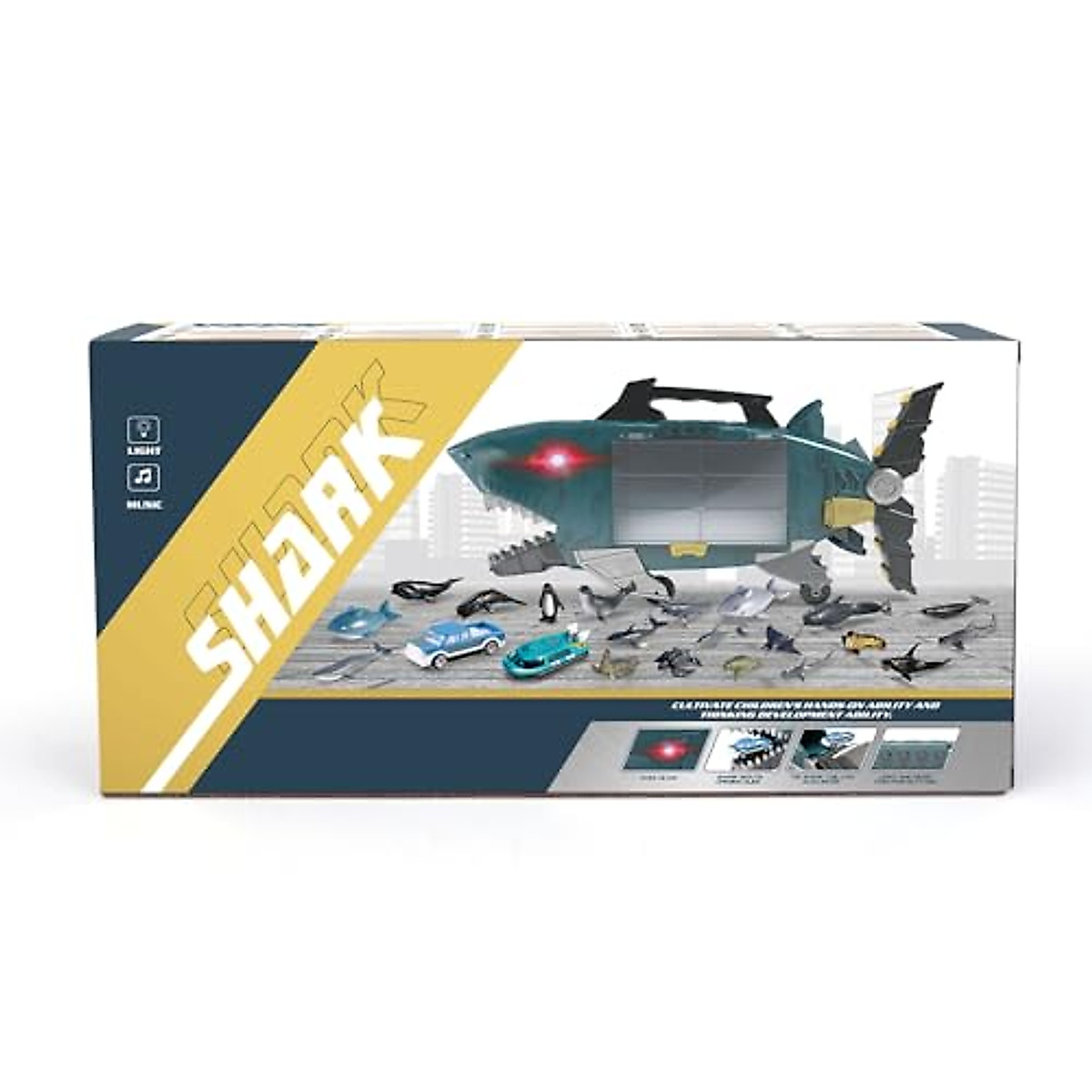 Shark Toys with led, Music Ocean Animals Toys, Shark Truck Toys with 2pcs Toy Trucks, 2pcs Shark Cars,18pcs sea Animal Toys for 3+ Year Old Kids