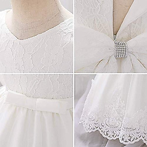 Toddler Baby Flower Girl Princess Lace Dress First Baptism Communion Bowknot Formal Embroidery Tutu Gown Elegant Wedding Bridesmaid Birthday Party Dresses Up with Headwear White 6-9 Months