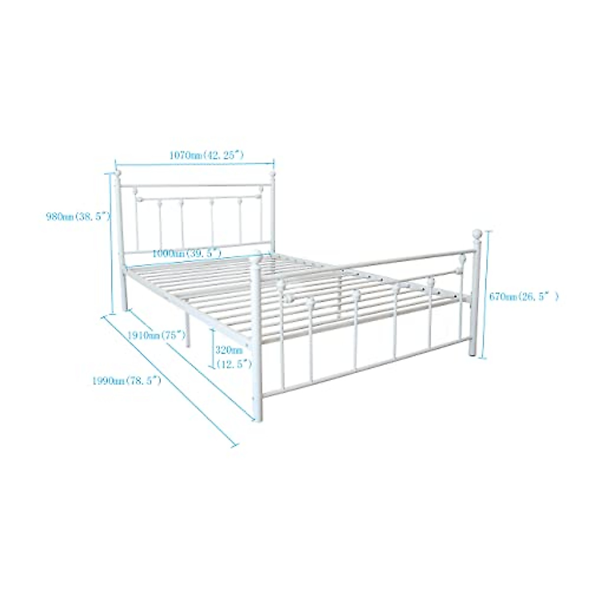 Anwickmak Twin Size Metal Bed Frame with Headboard and Footboard/No Box Spring Needed Mattress Foundation (White)