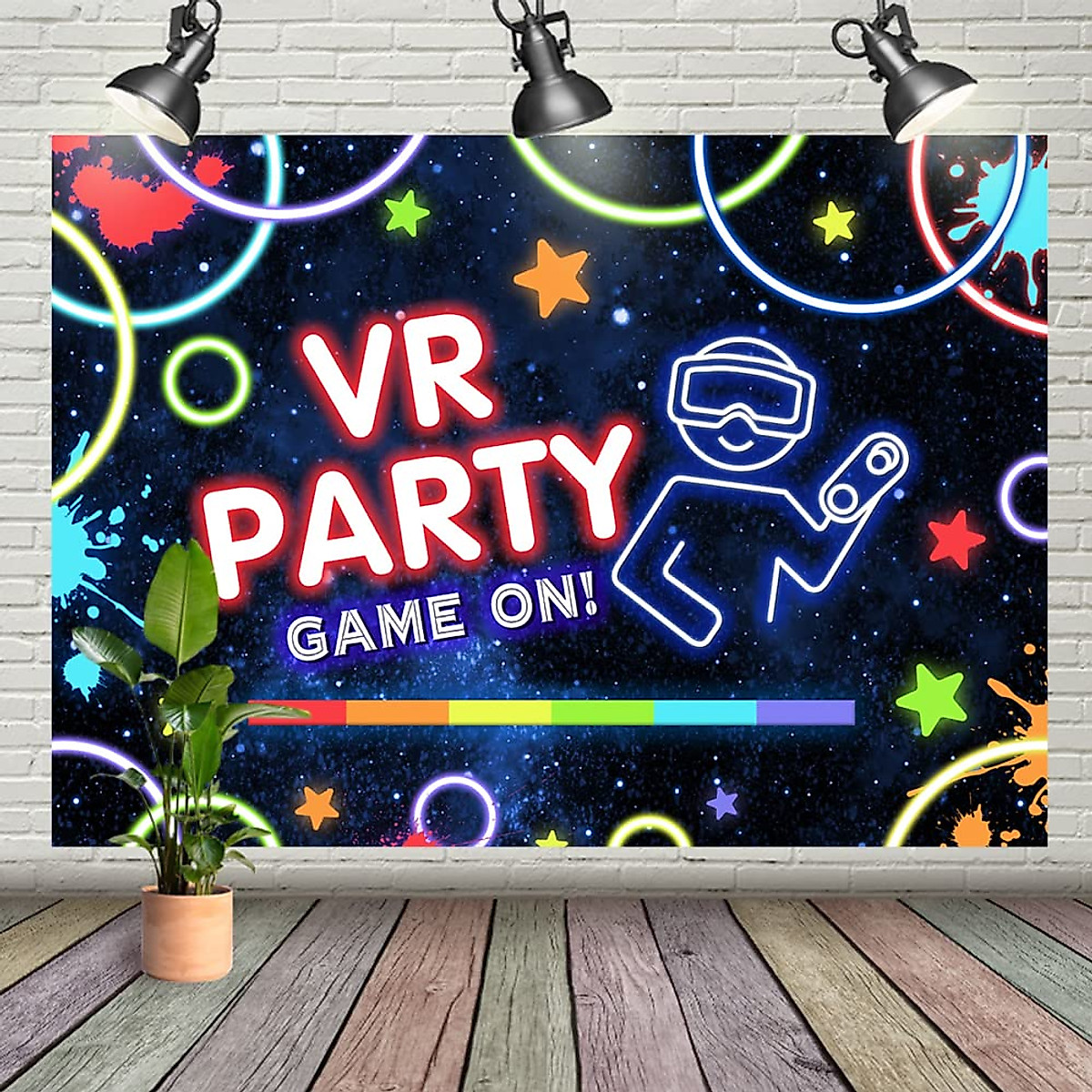 7x5ft Game On VR Party Backdrop Birthday Game Night Background Colorful Video Game Bday for Boy Party Decoration Neon Theme Level Up PlayStation Glow Gamer Photography Supplies Photo Booth Props