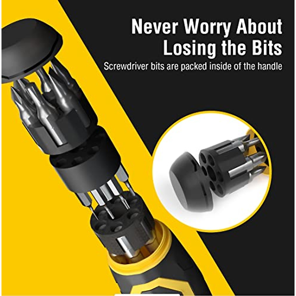 AZUNO 24 IN 1 Ratchet Screwdriver Set with Universal Socket, 20 CRV Bits Stored in Handle, 12+8 Slotted/Philips/Torx/Hex/Square Sand Blasted Bits and Chrome Plated Precision bits.