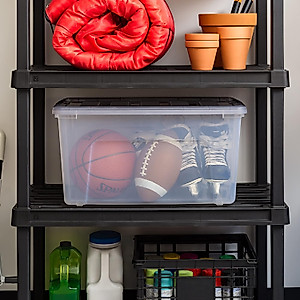 IRIS USA 72 Qt Stackable Plastic Storage Bins with Lids, 4 Pack - BPA-Free, Made in USA - See-Through Organizing Solution, Latches, Durable Nestable Containers, Secure Pull Handle - Clear