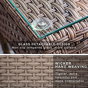 YIYAN 3 Pieces Outdoor Furniture Set Patio Rattan Wicker Chairs & teatable,Lawn Garden Balcony Backyard，with Washable Cushion (White)