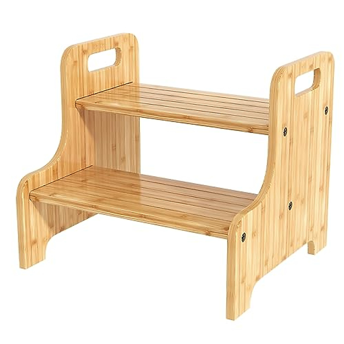 C&AHOME Wooden Toddler Step Stool - Kids Step Stool for Bathroom Sink - Wood Child Step Stool Non-Slip - Sturdy Natural Wood Two Step Stools with Handles for Kids