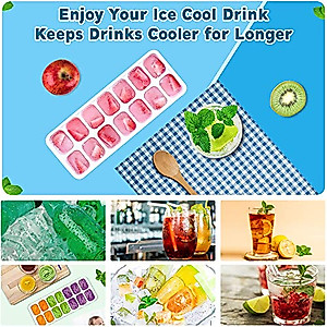 4 Pack Ice Cube Trays, Ice Tray Durable & Flexible, Ice Trays for Freezer, Silicone Ice Cube Tray, 14 Ice Cube Trays for Freezer With Lid, Super Easy Release Stackable BPA Free for Drinks & Cocktail