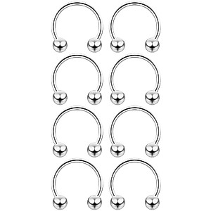8pc 18g Stainless Steel Horseshoe Earrings Barbell Gauge Hoop Cartilage Daith Tragus Piercing 8mm