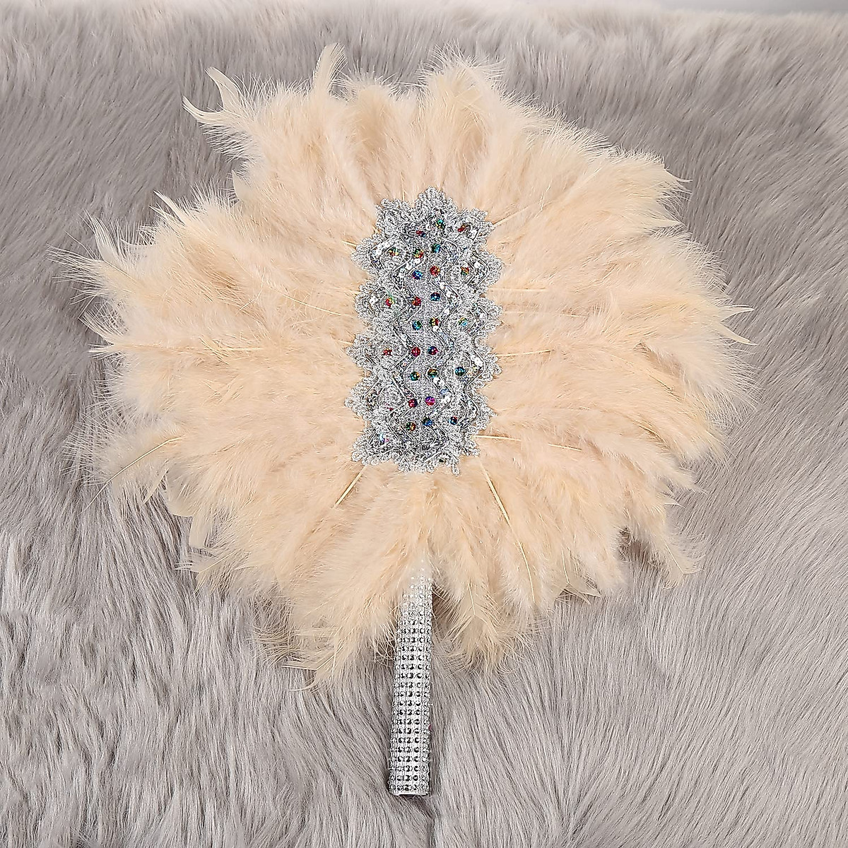 African Custom Wedding Feather Hand Fan Lace Dance Fan with Sequins Stone Handmade Abanicos para Boda Bride Hand Held Photo Prop