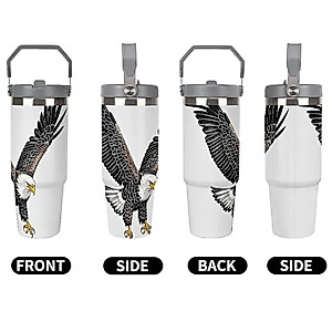 WITHSBKK 30oz Car Cup Sketch of Bald Eagle Diving Printed with Portable, Stainless Steel Travel Mug, Vacuum Insulated Tumbler And Straw, Leakproof for Car & Outdoor, UV Printed Design