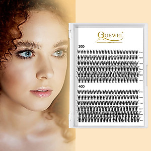 QUEWEL Cluster Lashes 240Pcs Individual Lashes 30D+40D C Curl Mix8-14mm Lash Extensions Clusters Lashes Soft&Natural False Eyelashes Individual DIY Eyelash Extension at Home(30D+40D C MIX8-14)