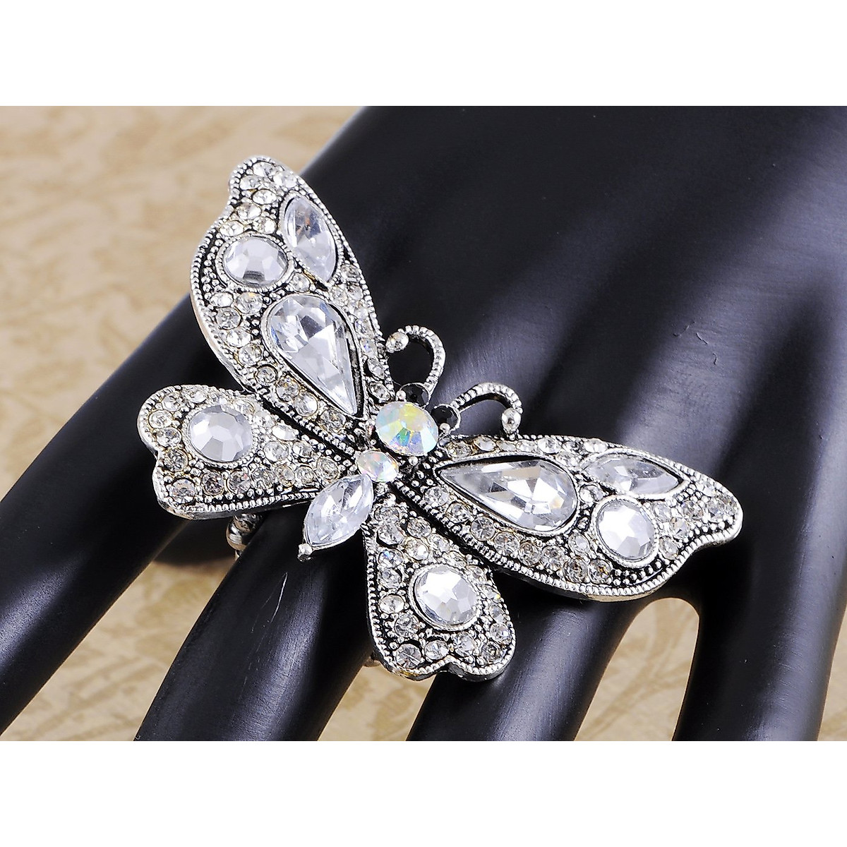Alilang Czech Clear Crystal Rhinestone Butterfly Birthstone Bridal Wedding Gift Adjustable Ring