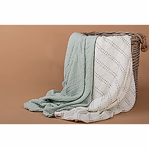 Muslin Swaddle Baby Blankets for Girl or Boy, Soft and Breathable Oeko-Tex Cotton Muslin Baby Blanket, Newborn Swaddling Wrap, Receiving Blanket, 47 in x 47 in, Mint Green and Cream Dots