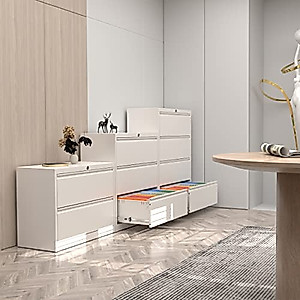 METAN Metal Lateral Filing Cabinet with 2 Drawers for Home Office, Locking Steel Wide File Storage Cabinet for Hanging Legal/Letter A4 Size, Assembly Required, White