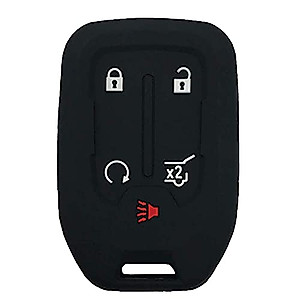 2Pcs Silicone 5 Buttons Smart Key Fob Remote Cover Case Shell Glove Skin Jacket Protect Bag for GMC Acadia Terrain Yukon Chevrolet Suburban Tahoe HYQ1AA 13584502 1551A-AA, Black+Blue