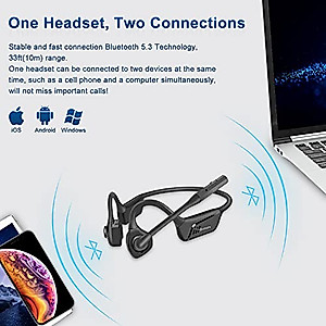 BANIGIPA Bluetooth Headset with Microphone, Open Ear Headphones Wireless Bluetooth Noise Cancelling for Laptop PC Computer Cell Phones, Air Conduction Headphones for Office Meeting Home Working-16 Hrs