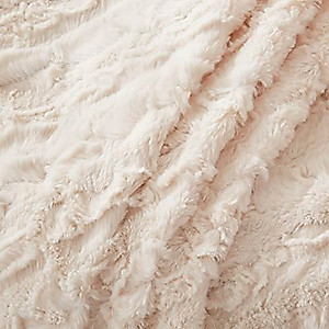 COZYART Faux Fur Throw Blanket for Couch - 50"x60" Cream Super Soft Plush Luxurious and Elegant with Comfy Reversible Microfiber Fluffy Blankets and Throws for Bed Home Decorative