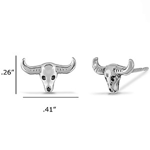 Boma Jewelry Sterling Silver Longhorn Bull Steer Cow Skull Stud Earrings