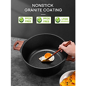 D.Perlla Stock Pot 6-Quart With Glass Lid, Nonstick Granite Aluminum Soup Pot, PFOA free, Dishwasher Safe and Oven Safe Cooking Pot, Induction Pot Compatible with all Stoves, Large Capacity for Stock