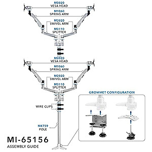 Mount-It! Quad Monitor Desk Mount With Full Motion Height Adjustable Arms | Premium Modular Computer Screen Mount With VESA 75x75, 100x100 mm Pattern | Clamp Base, Silver