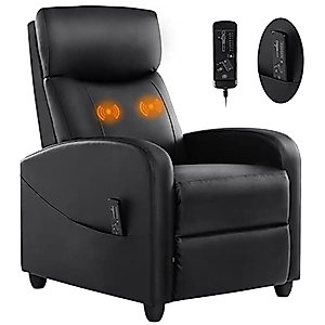 Recliner Chair, Living Room Chairs Massage Recliner Chairs Adjustable Theater Chairs Padded Seat Backrest PU Leather Winback Single Sofa Modern Recliner Chair Bedroom Chair for Adults (Black)