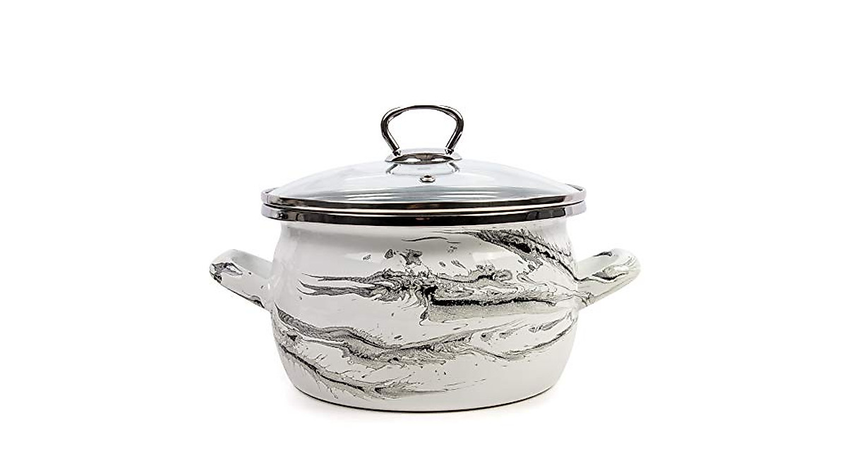 Enamel Stock Pot | Durable 5.3-Quart Black & White Enamelware