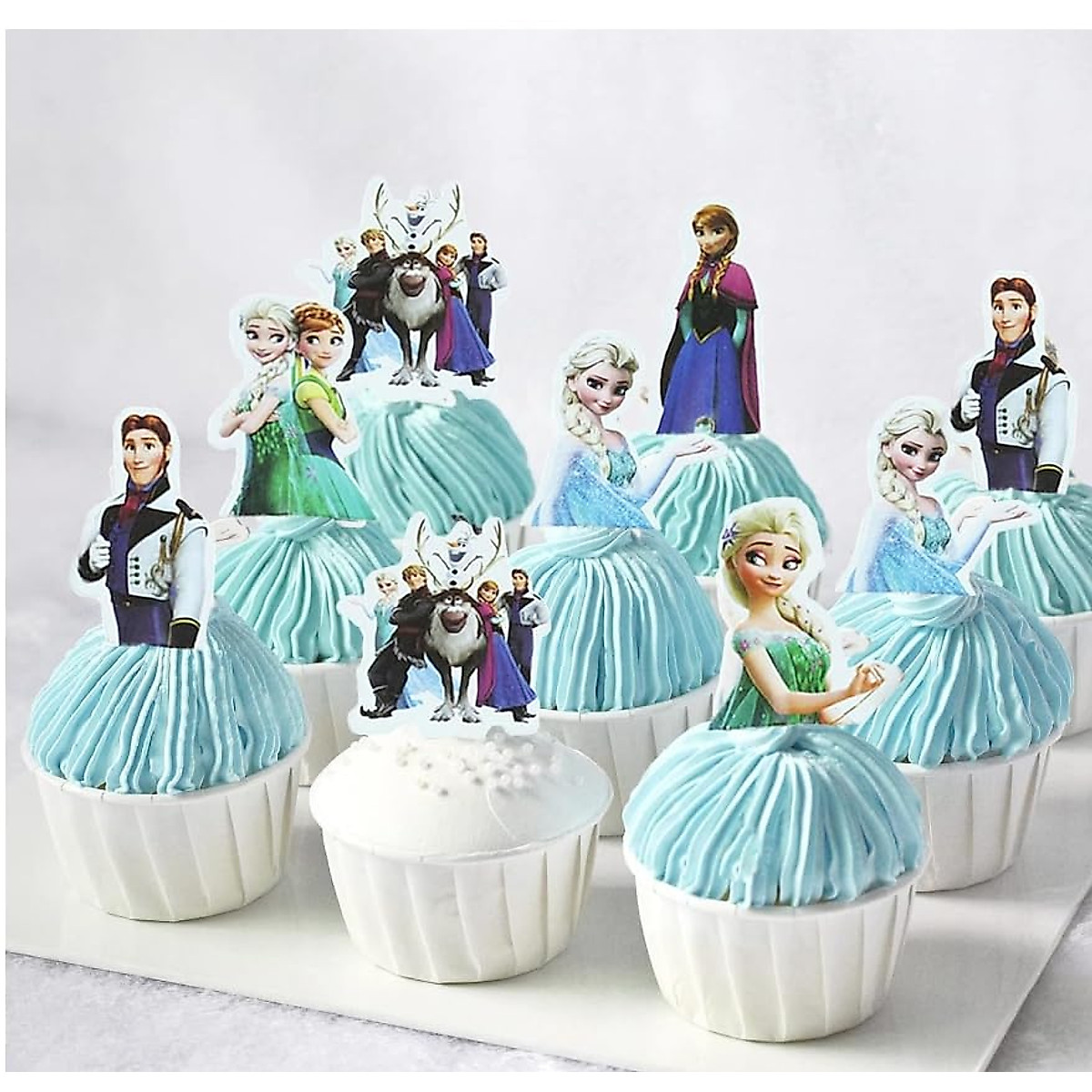 24pcs Froze Princess Cupcake toppers Froze Birthday Party Supplies Cake Decorations, Ice Princess Theme Birthday Party Topper for Children