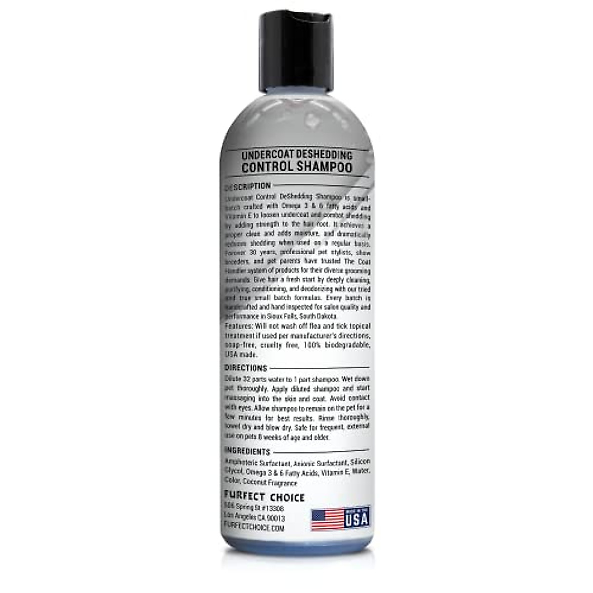 Furfect Choice Undercoat Deshedding Control Dog Shampoo - Rich in Omega 3 & 6 - Infused with Vitamin E - Made in USA - 16oz