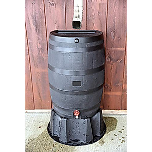RTS Companies Inc Home Accents 50-Gallon ECO Rain Water Collection Barrel Made with 100% Recycled Plastic Spigot, Black