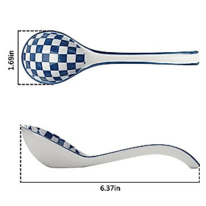 Porcelain Soup Spoons Asian Soup Spoon Set of 4 Large Chinese Soup Spoon Curved Handle Korean Ramen Spoons for Pho Ramen Noodles Wonton Dumpling Rice (Model 3#)