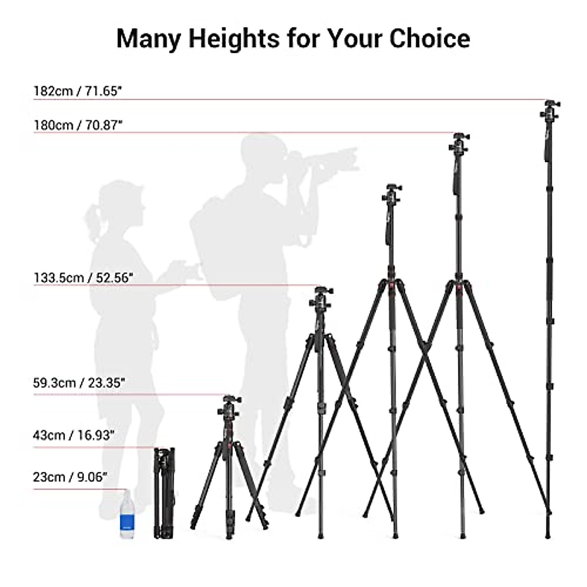 SmallRig 71" Camera Tripod, Foldable Aluminum Tripod & Monopod, 360°Ball Head Detachable, Payload 33lb, Adjustable Height from 16" to 71" for Camera, Phone-3935