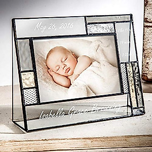Personalized Baby Picture Frame Grey and Yellow Engraved Glass 4x6 Photo Nursery decor Newborn girl or boy J Devlin Pic 392-46H EP530 (4x6 horizontal)