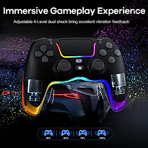 Rotacess Wireless Controller for PS4/Slim/Pro with Cool LED Light, Programming Back Button, Adjustable Turbo, Vibration and Motion