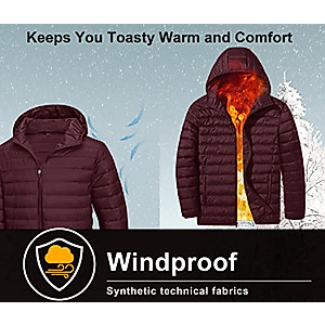 TACVASEN Hooded Down Jackets For Men Quilted Jackets Lightweight Jackets Skiing Jackets Windproof Jackets Water-Resistant Jackets Winter Coat