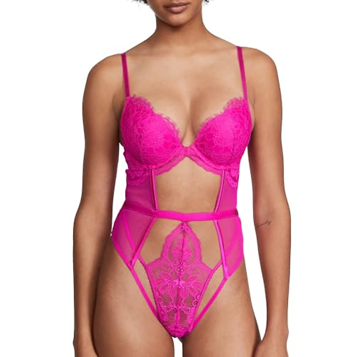 Victoria's Secret Cutout Lace Teddy, Push Up, Women's Lingerie, Very Sexy Collection, Pink (XL)