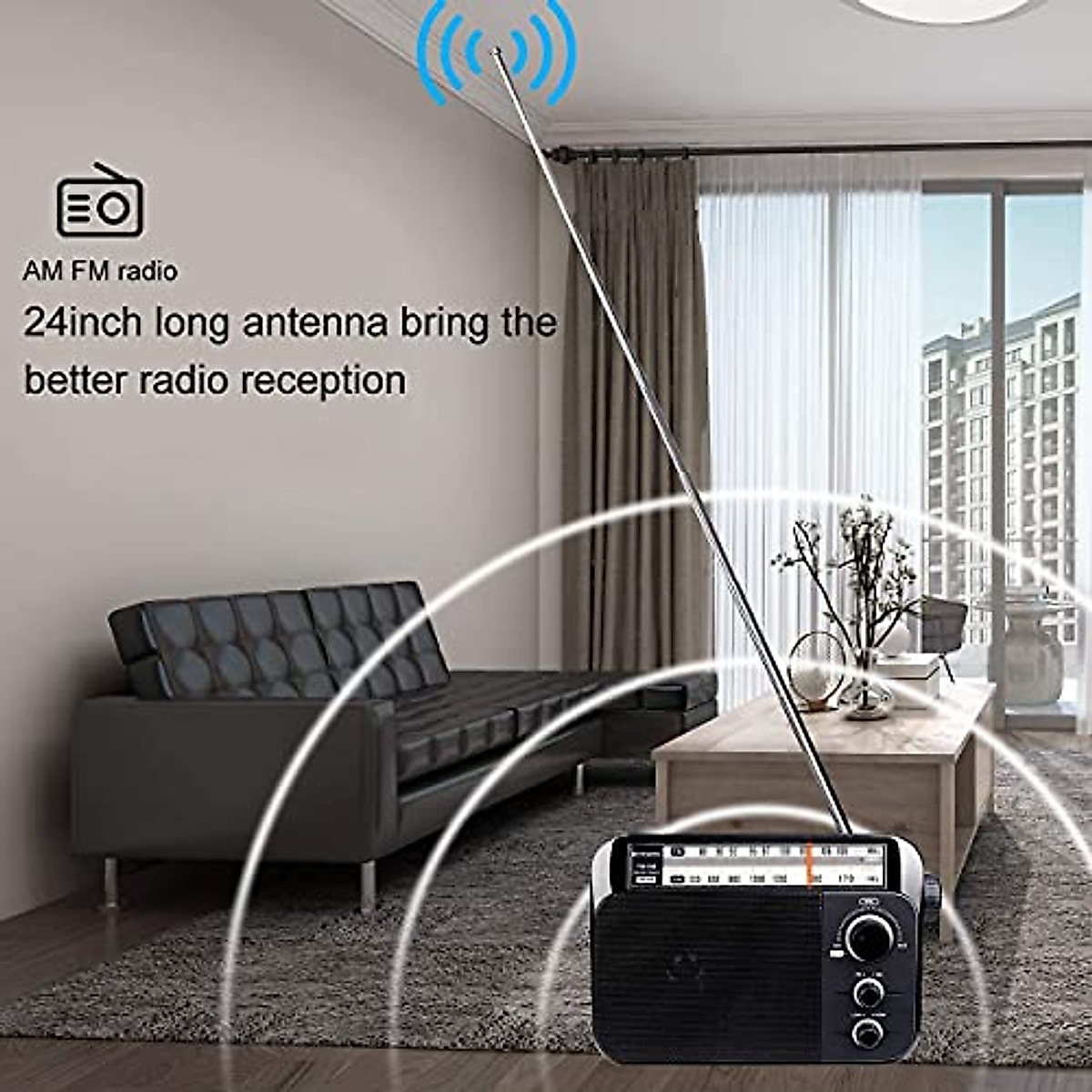 Retekess TR604 AM FM Radio Portable Transistor Analog Radio with 3.5mm Earphone Jack Battery Operated by 3 D Cell Batteries AC Power for Elders (Black)