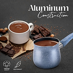 Alpine Cuisine Coffee Warmer 28oz Nonstick Coating, Marble Blue with Bakelite Handle, Turkish Coffee Maker Butter Warmer Aluminum Greek Coffee Heating Melting Milk Pot for Home & Café