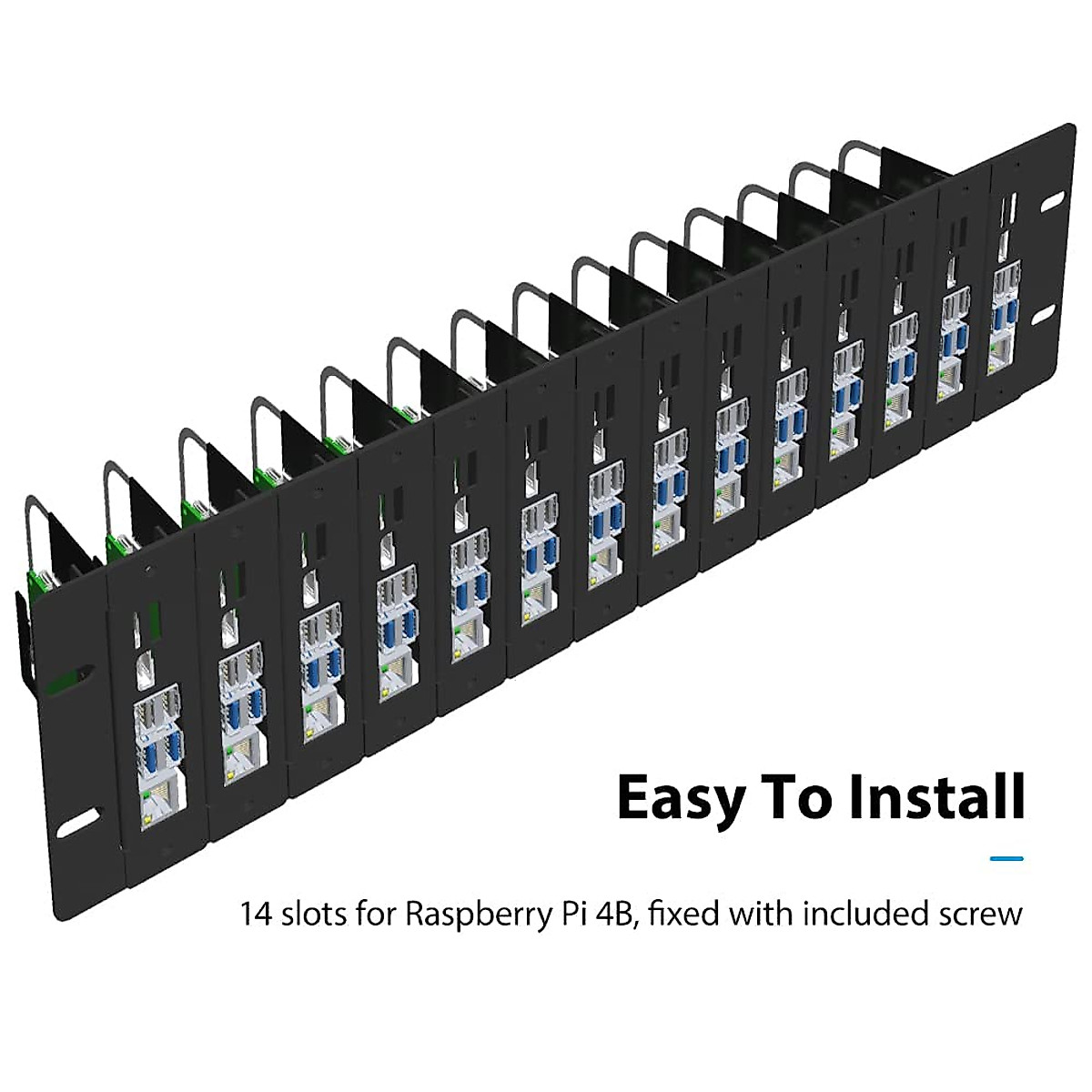 GeeekPi 19 inch 3U Rack Mount for Raspberry Pi 4B, 19" Server Mount Supports 1-14 Units with Pi Fans, Aluminum Heatsinks, Micro HDMI to HDMI Boards, TF Card to FPC Boards for Raspberry Pi 4B