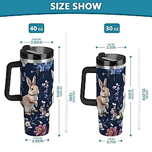 Bokkoy Cute Rabbits 40 oz/30 oz Tumbler with Handle and Straw Stainless Steel Tumbler with Lid Reusable Vacuum Insulated Cup