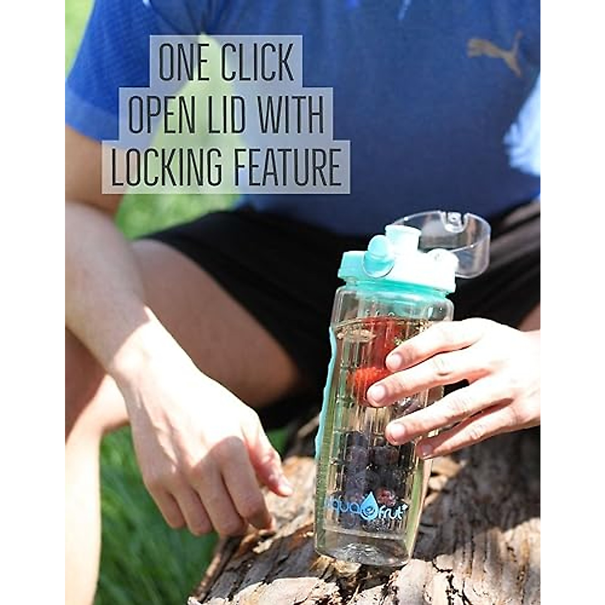 AquaFrut 32 OZ Fruit Infuser Water Bottle BPA-Free Fruit Infusion Sports Bottle - Flip Top Lid w Drinking Spout, Leak Proof, Made of Durable Tritan. Free Recipe eBook! (Rose)