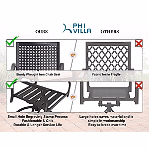 PHI VILLA Patio Dining Chairs, 300Lbs Wrought Outdoor Metal Dining Chairs with Armrest for Outdoor Kitchen Garden, Backyard - 4 Pack