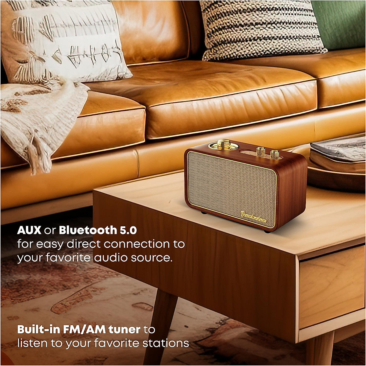 Trenbader Retro Bluetooth Speaker, Artlink Stero Wireless Speaker Walnut Wooden AM/FM Radio Small Vintage Bluetooth Speaker with Bluetooth 5.0 Connection for Gift, Party, Travel, Office,Home Wood…