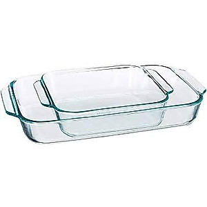 Pyrex Basics Clear Glass Baking Dishes - 2 Piece Value-Plus Pack - 1 Each: 3 Quart Oblong, 2 Quart Square