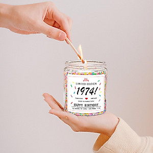Homsolver 50th Birthday Gifts for Her Women, Happy 1974 50th Birthday Candle Gifts Ideas-Limited Edition 1974 Handmade Candles (Vanilla Birthday Cake Scent with Sprinkles)