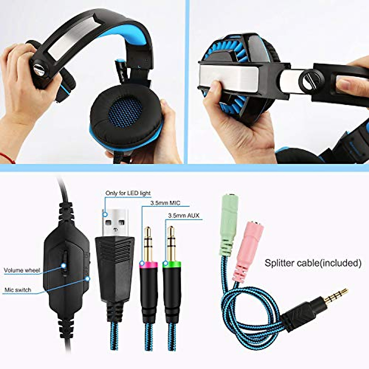 SVYHUOK Gaming Headset for Xbox One,PS4,PC,Laptop,Tablet with Mic,Pro Over Ear Headphones,Noise Canceling,USB Led Light,Stereo Bass Surround for Kids,Mac,Smartphones