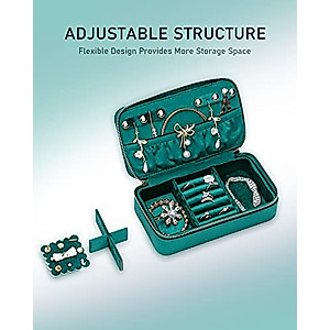 V-LAFUY Jewelry Travel Organizer, Travel Jewelry Case Small Travel Jewelry Box for Women Storage Rings Earrings Necklaces - Emerald Velvet Green