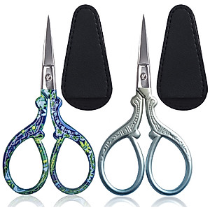 KISTARCH 2pcs 3.6inch Small Precision Embroidery Scissors,Sewing scissors with leather sheath cover for Needlework Craft Art Work Manual Sewing Handicraft DIY Tool Detail Cutting Everyday Use